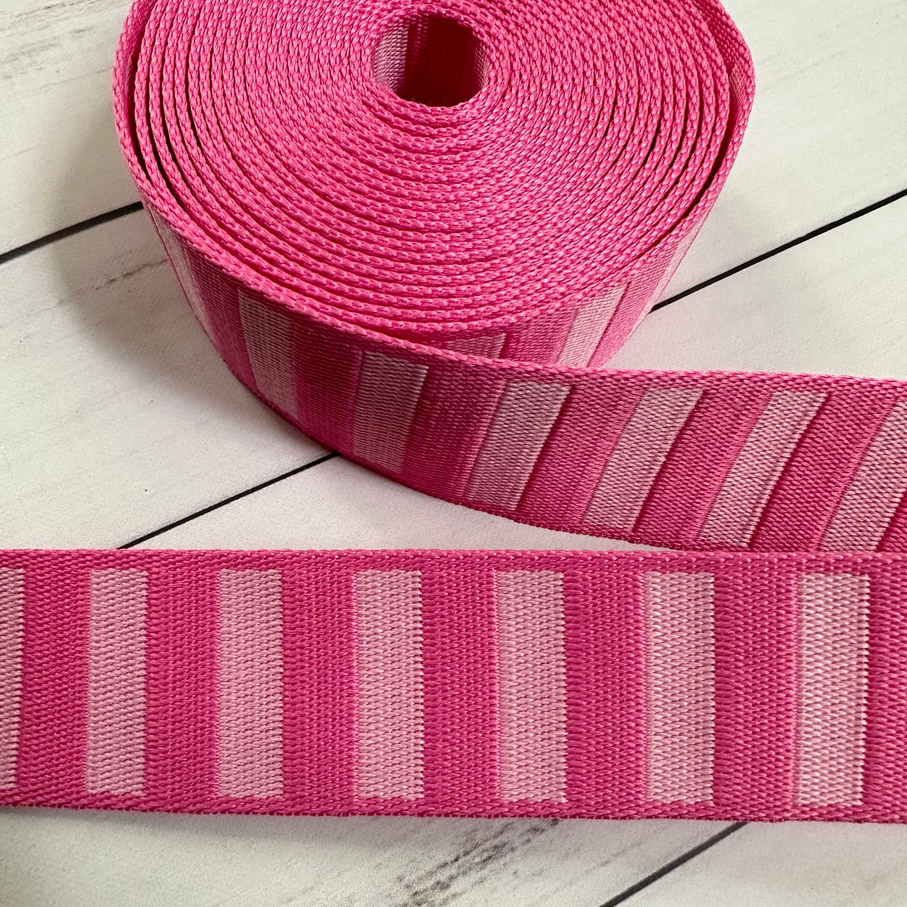 1 1/2" Wide Bold Stripe Webbing: Flamingo & Pale Pink